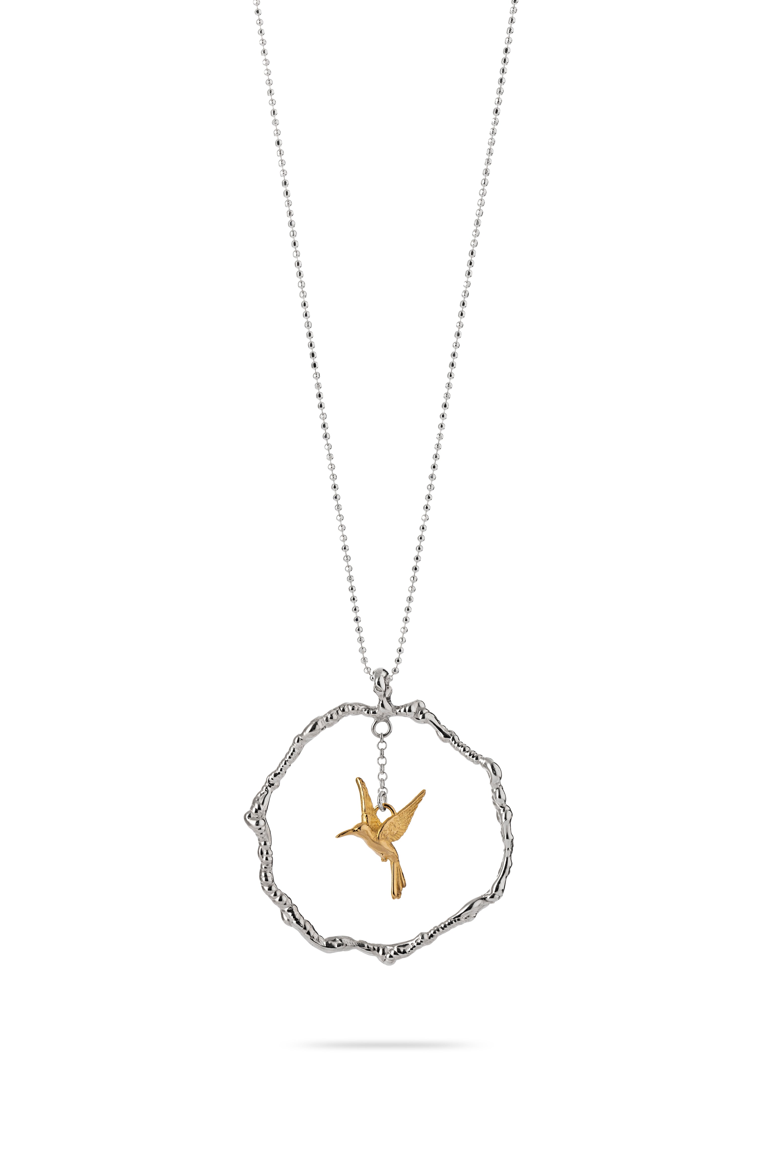 14k Yellow Gold and Silver Necklace – Hummingbird in the Circle of Hap ...